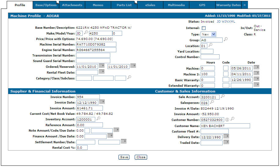 Editing an Existing Equipment Profile