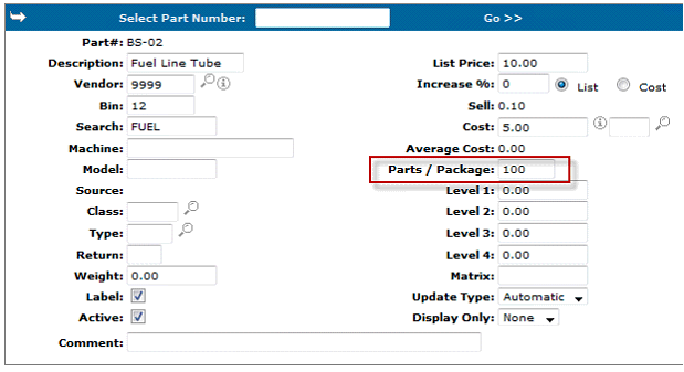 Parts Per Package (PPK)