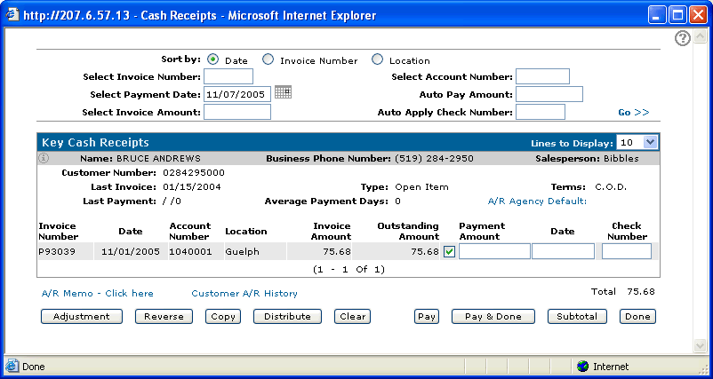 IntelliDealer Cash Receipts Distribution