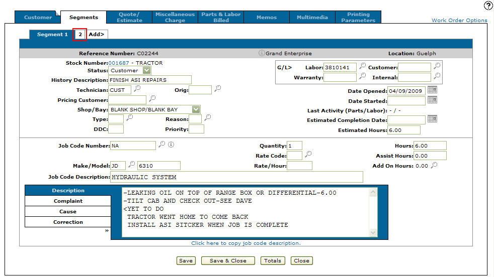 Deleting a Work Order Segment