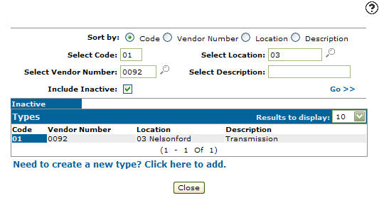 Reactivating an Inactive Parts Type Code