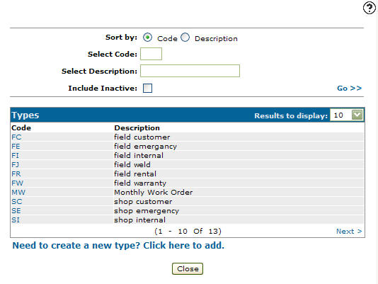 Reactivating an Inactive Work Order Type Code
